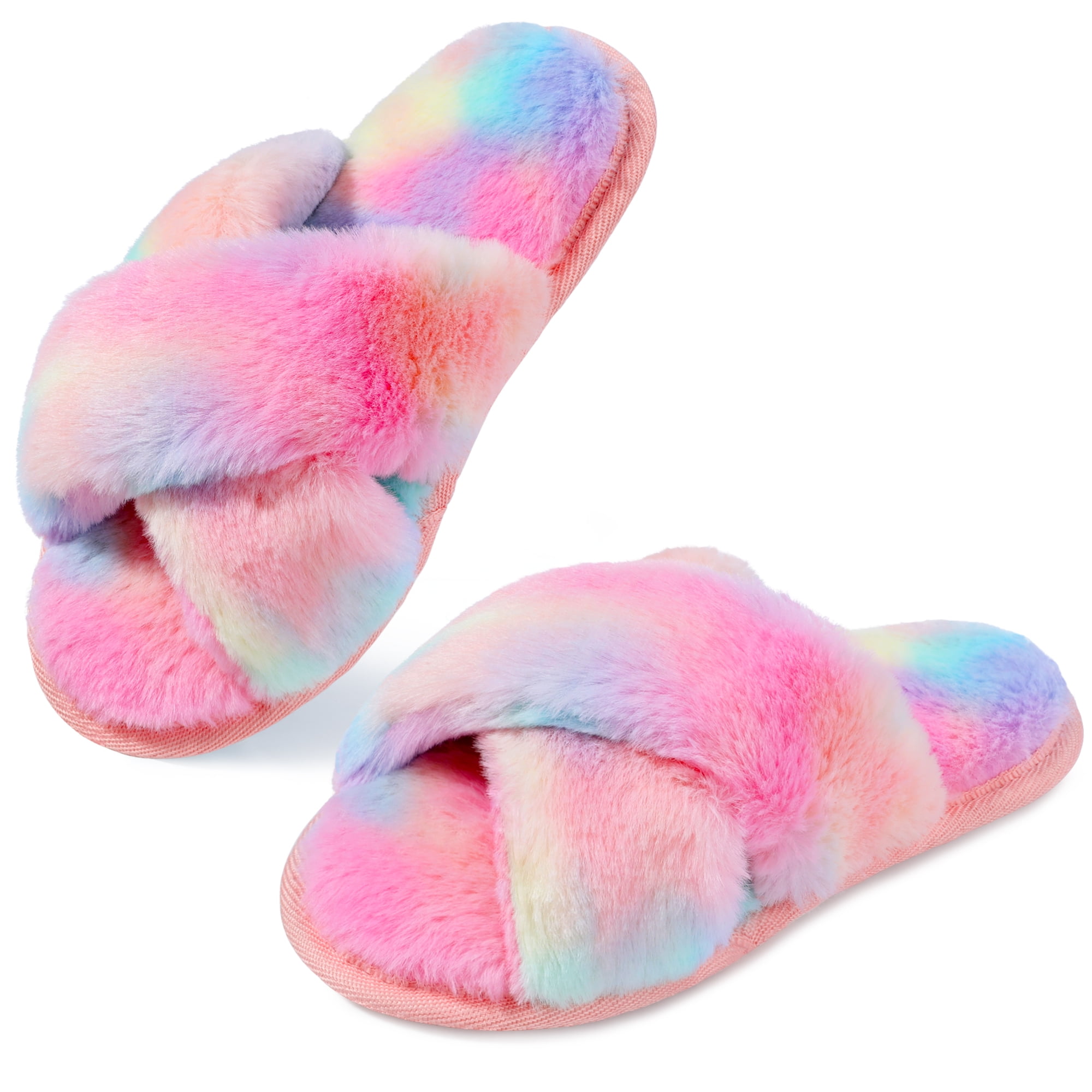 FUPPIA Girls Slippers Girls Cross Band House Slippers Tie Dye Plush ...