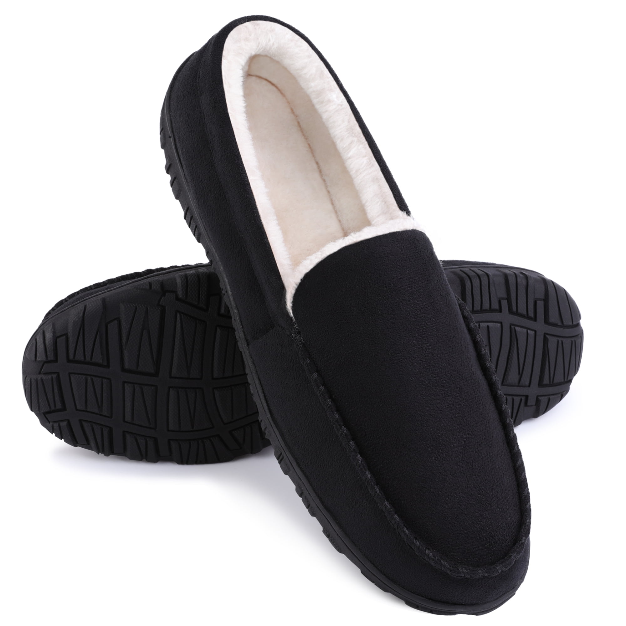 FUPPIA Mens Moccasin Slippers, Non-Slip Rubber Sole, Black Size 12 ...