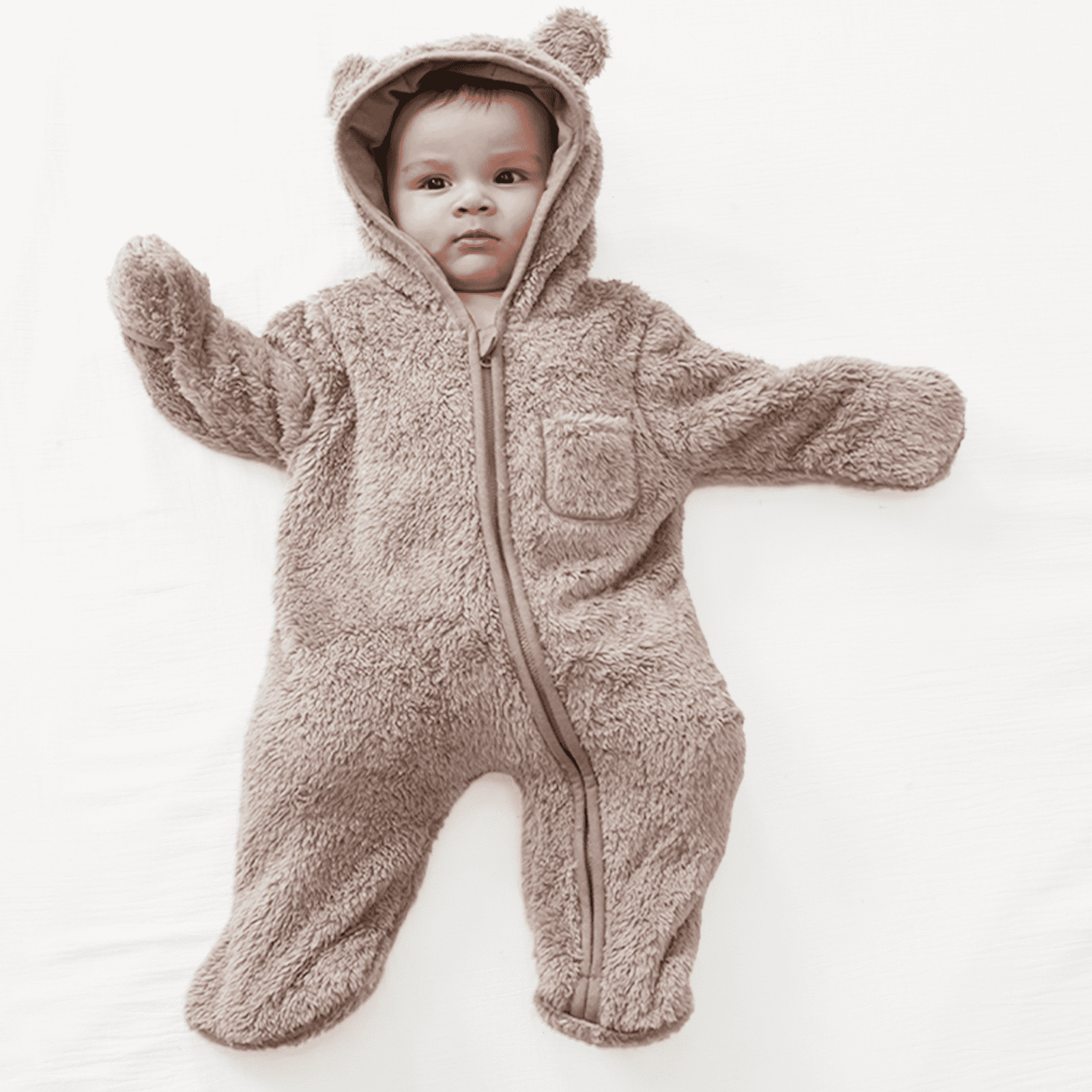 FURDEAR Newborn Baby Bear Fleece Romper with Fold-Over Mittens ...