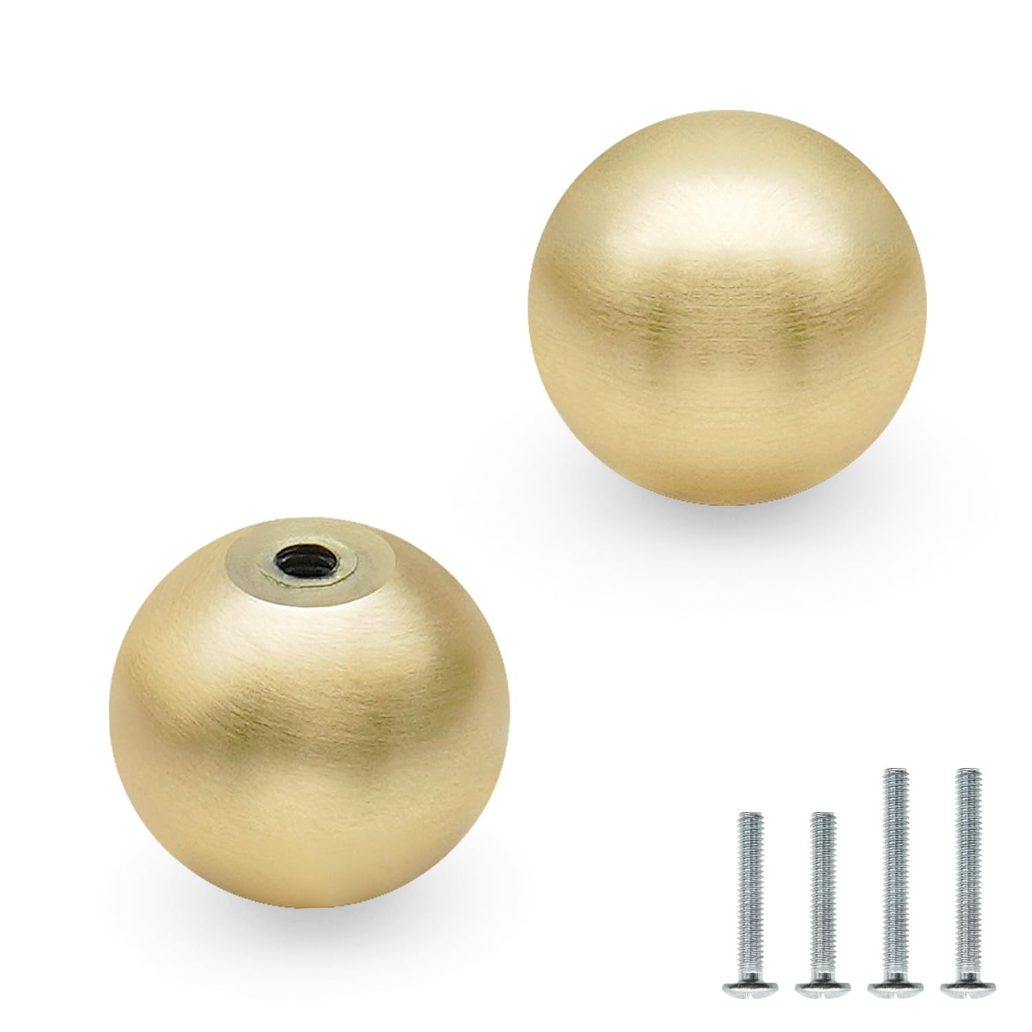 FURFITT 10 Pack Brushed Gold Ball Cabinet Knobs 1 Inch(25mm) Diameter Zinc Alloy Brushed Brass ...