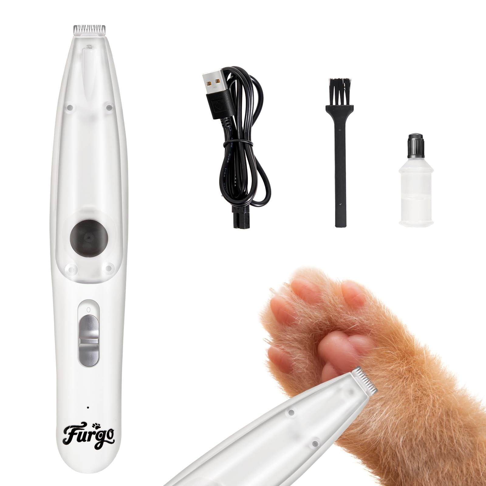 FURGO Dog Paw Clippers STF9 with LED Light, Cordless Low Noise 2-Speed ...