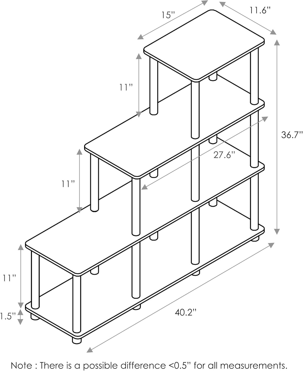 FURINNO Turn-N-Tube Ladder Space Shelf with 3 Shelves, Walnut/Brown for ...