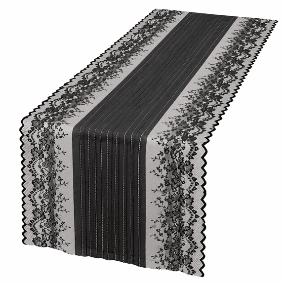 FURMORA Black Lace Table Runner,17.7x47.2inch Floral Embroidered Black ...