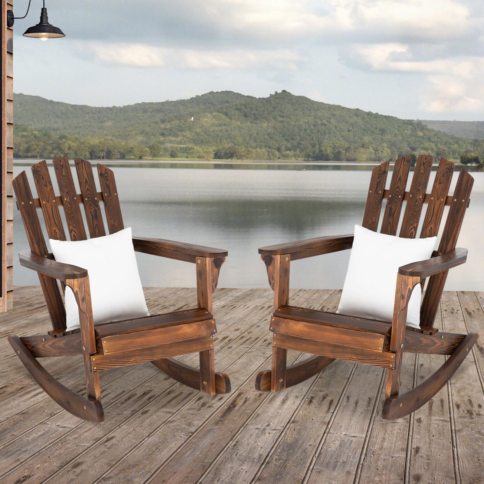 FURNDOOR 2PCS Patio Rocking Chair - Adirondack Rocker Chair Set of 2 ...