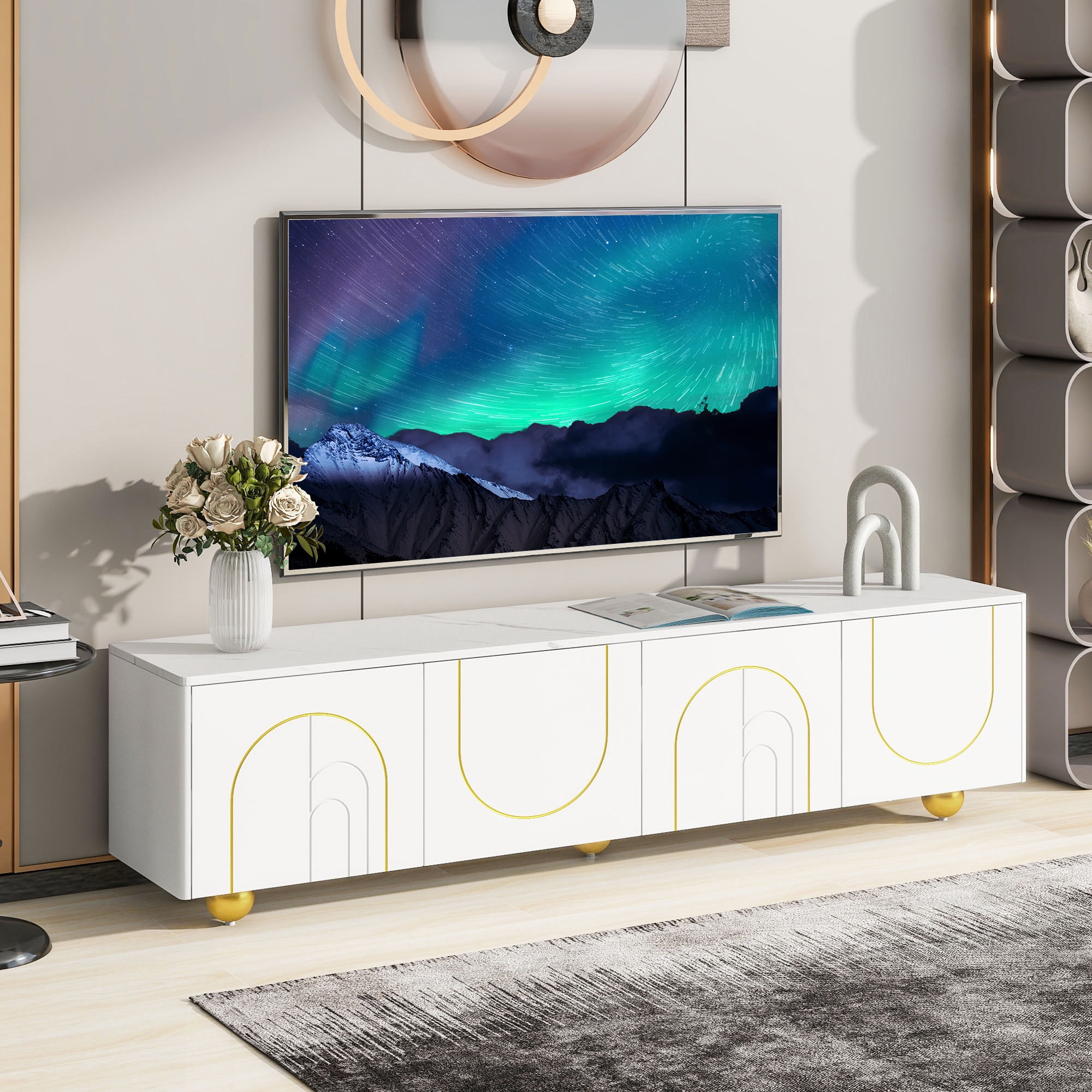 FURNINEST 4-Door TV Cabinet, TV Stand for TVs up to 75", TV Cabinet ...