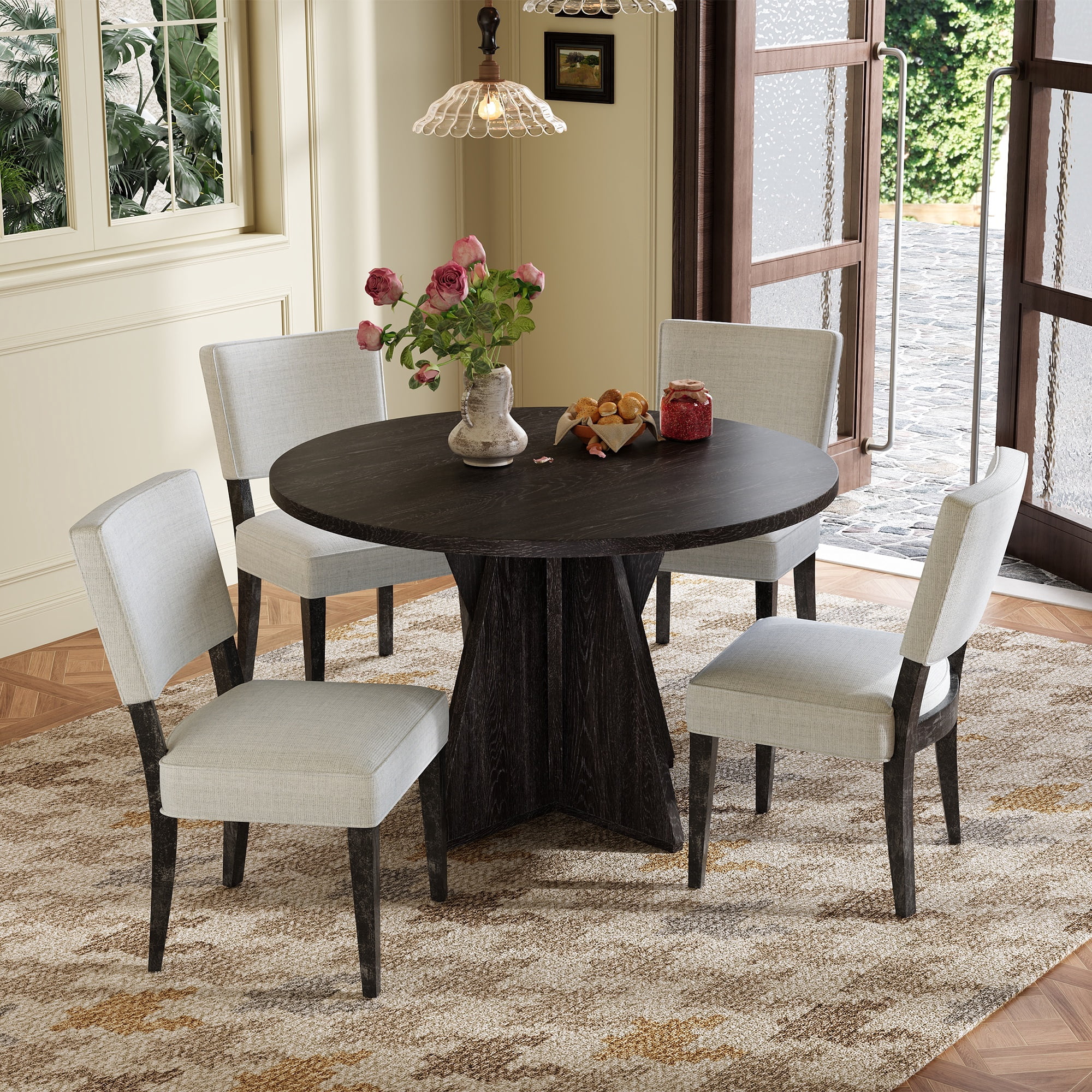FURNINEST 5 Piece Round Room Set, Dining Table Set with Upholstered ...