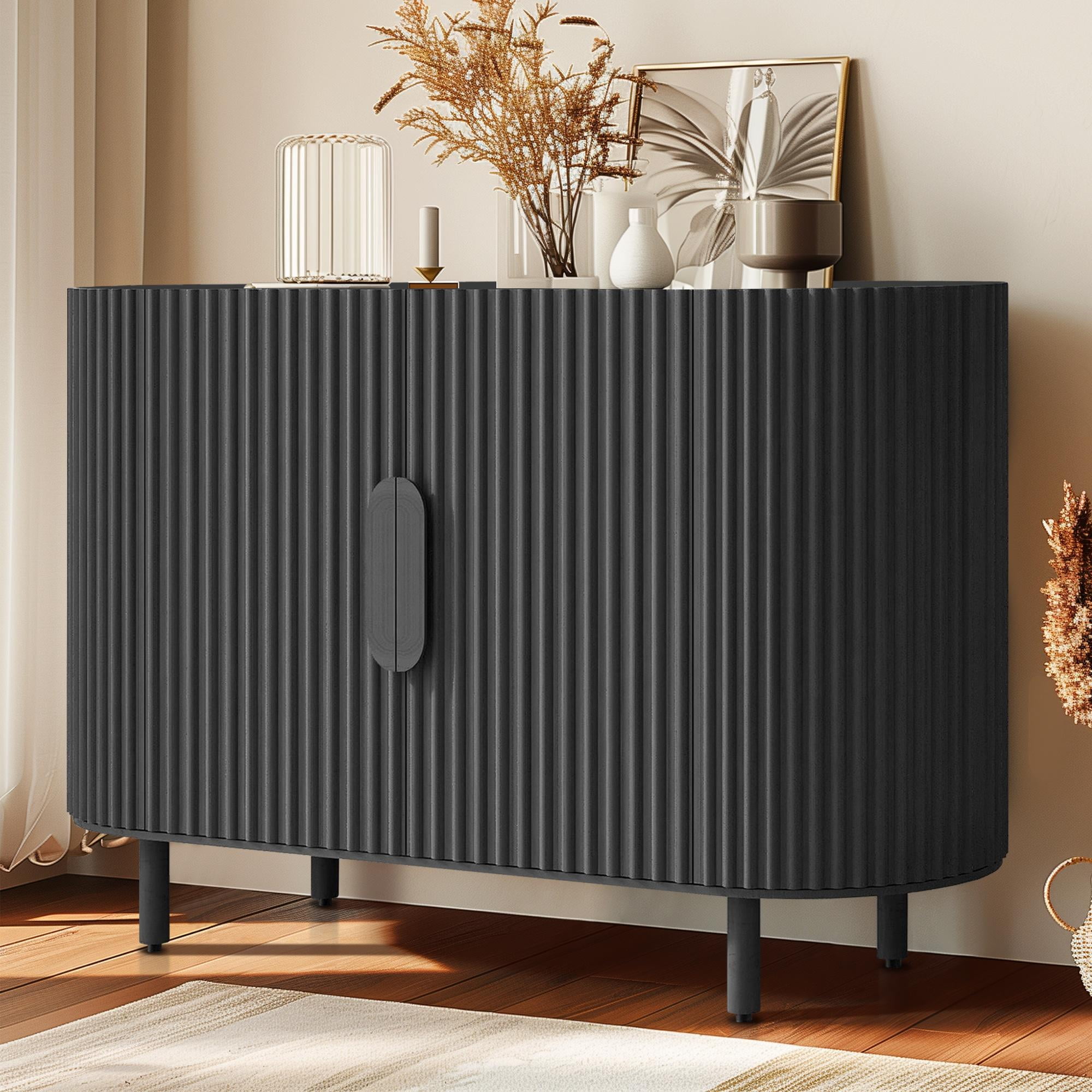 "FURNINEST 4-Door Wood Buffet Cabinet, Curved Accent, Adjustable ...