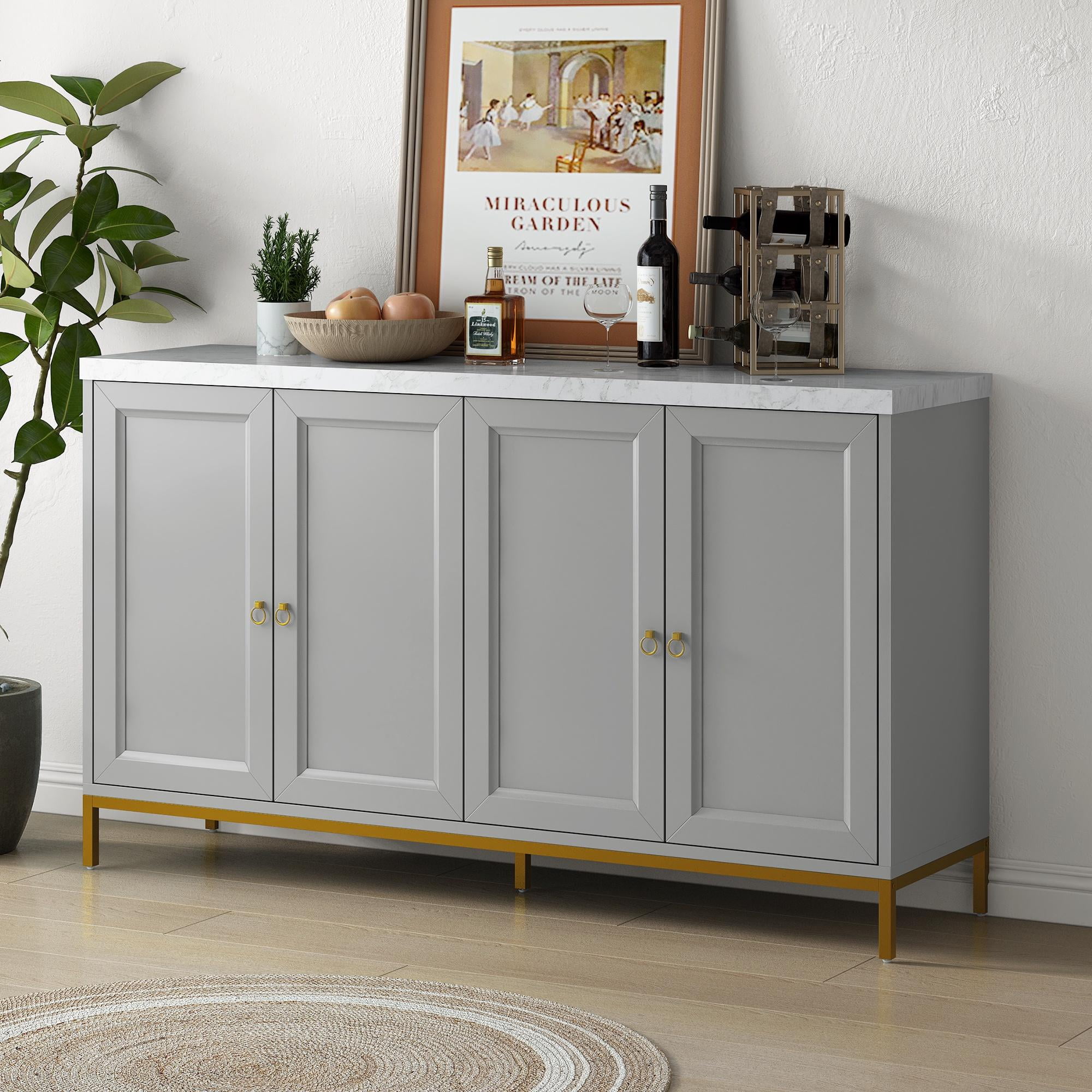 FURNINEST Buffet Cabinet with 4 Doors and Adjustable Shelves, Modern Accent Cabinet Furniture ...
