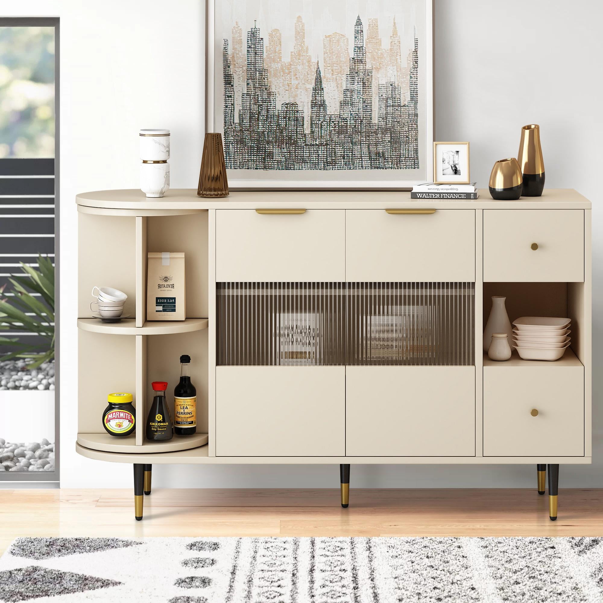 FURNINEST Rotating Accent Cabinet with 2 Doors and 2 Drawers, Modern ...