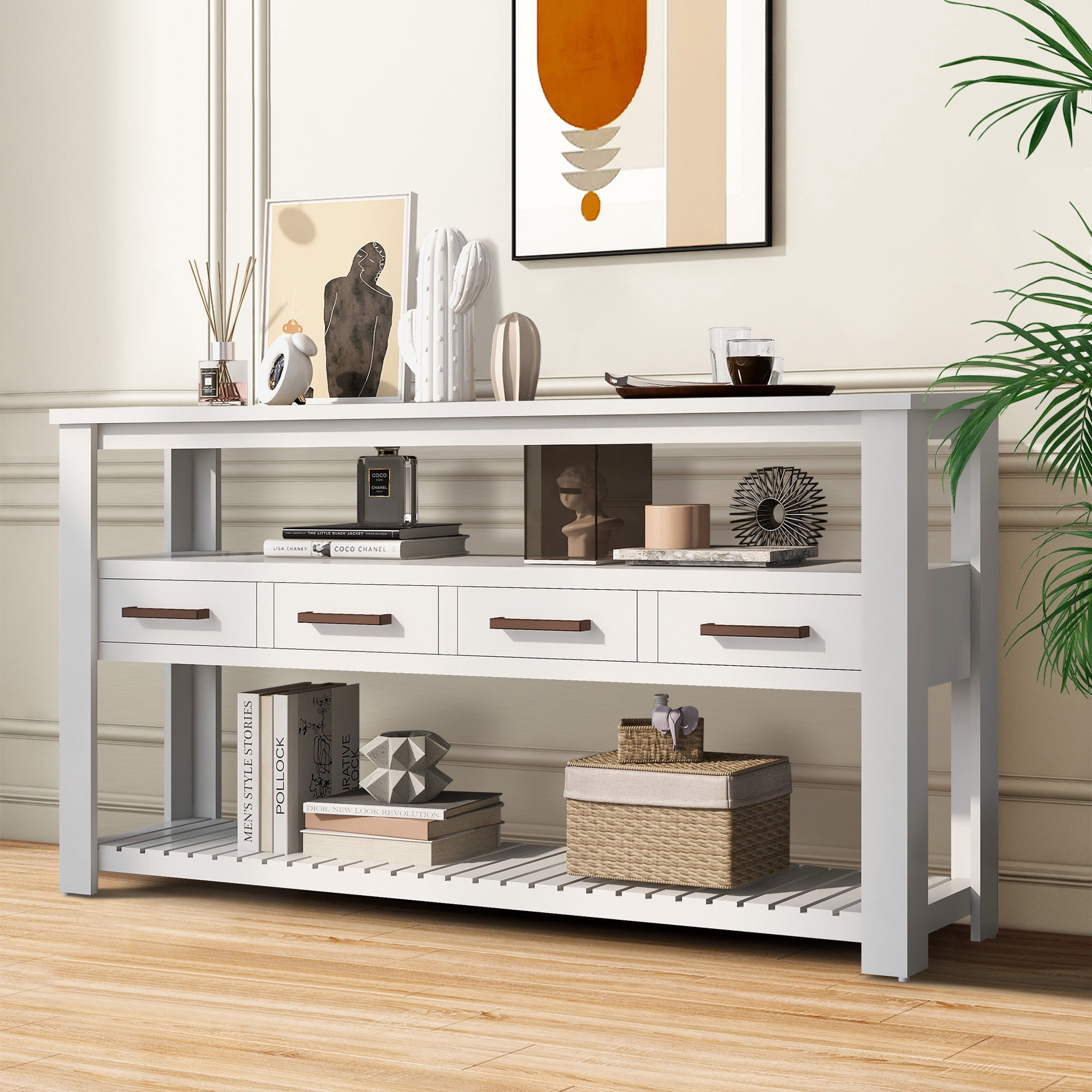 FURNINEST Sofa Side Table, Storage Console Table, Modern Console Table ...