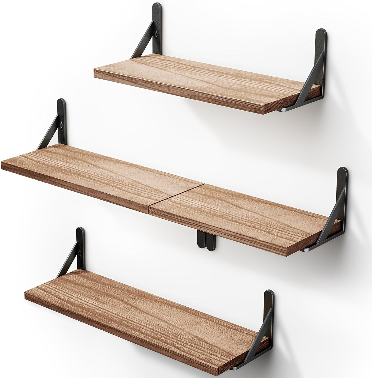 FURNINXS Floating Shelves Set of 3, Rustic Wood Wall Shelf for Bedroom ...
