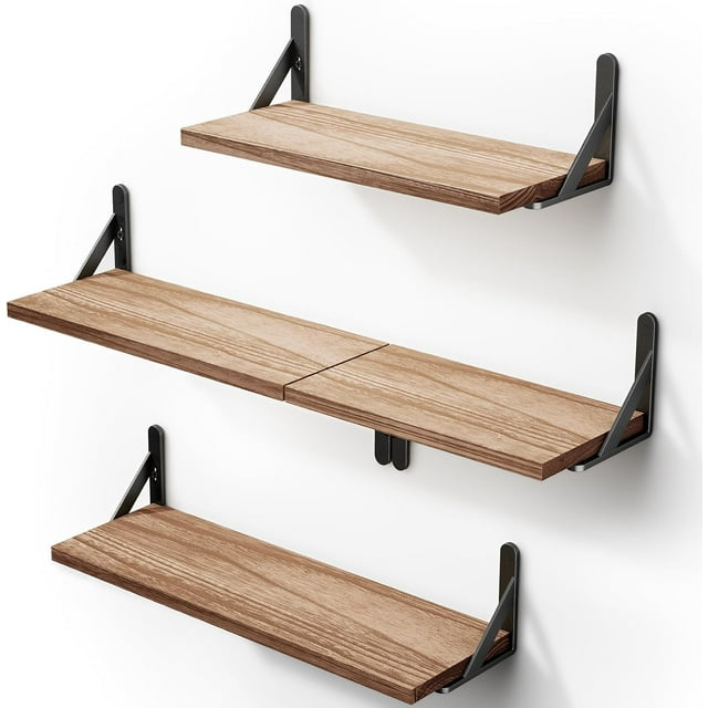 FURNINXS Floating Shelves Set of 3, Rustic Wood Wall Shelf for Bedroom ...