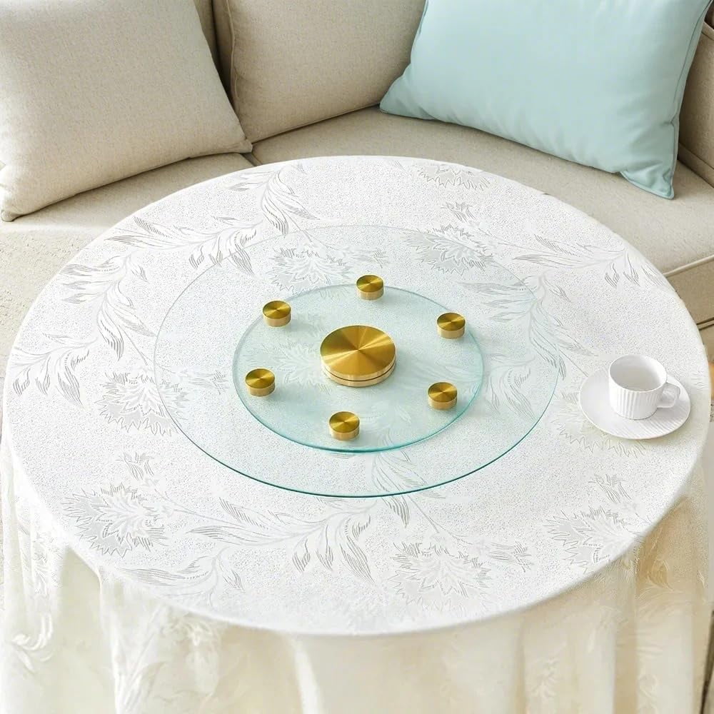 FURNITO Golden 24' Glass Lazy Susan Turntable, Clear Tempered Glass ...