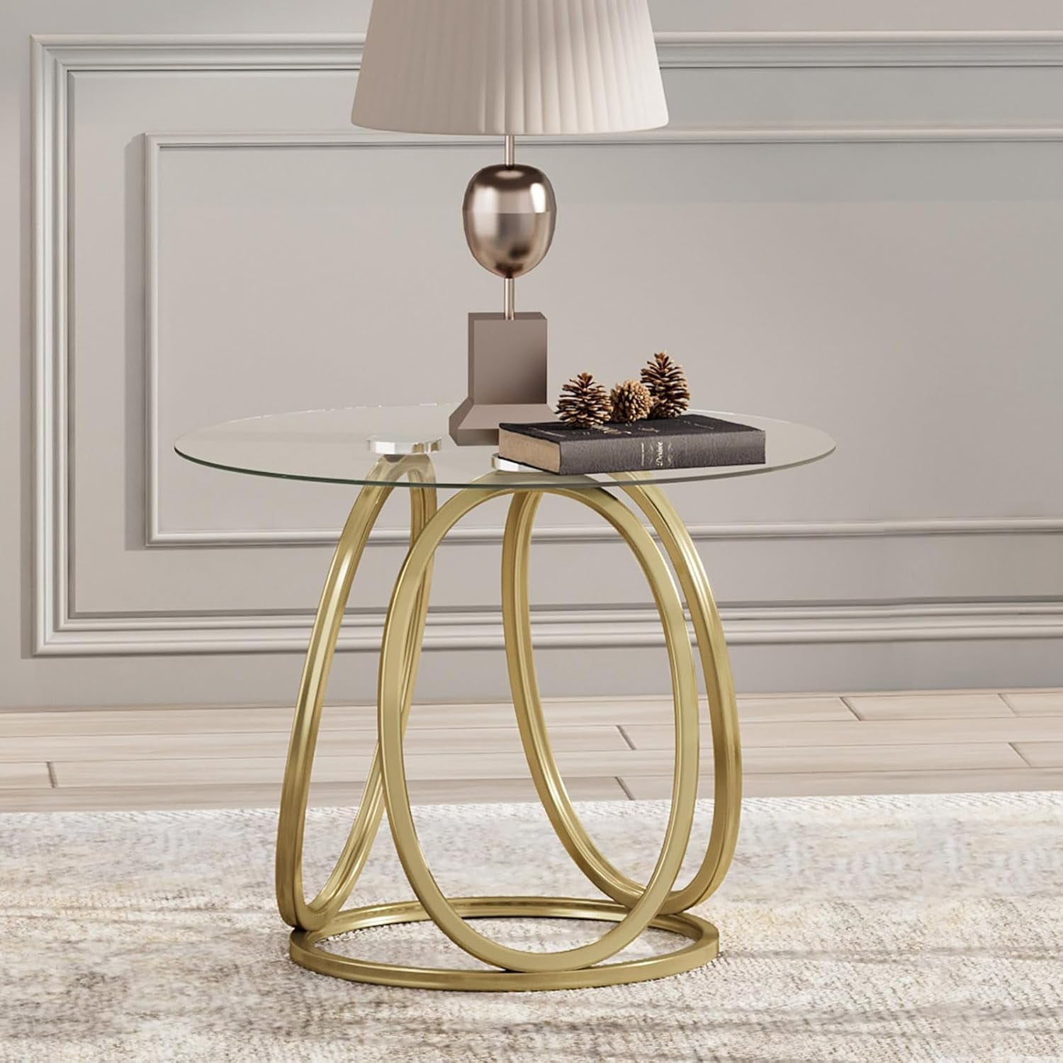 FURNITURE Gold End Table for Living Room, Modern Glass Side Table with ...