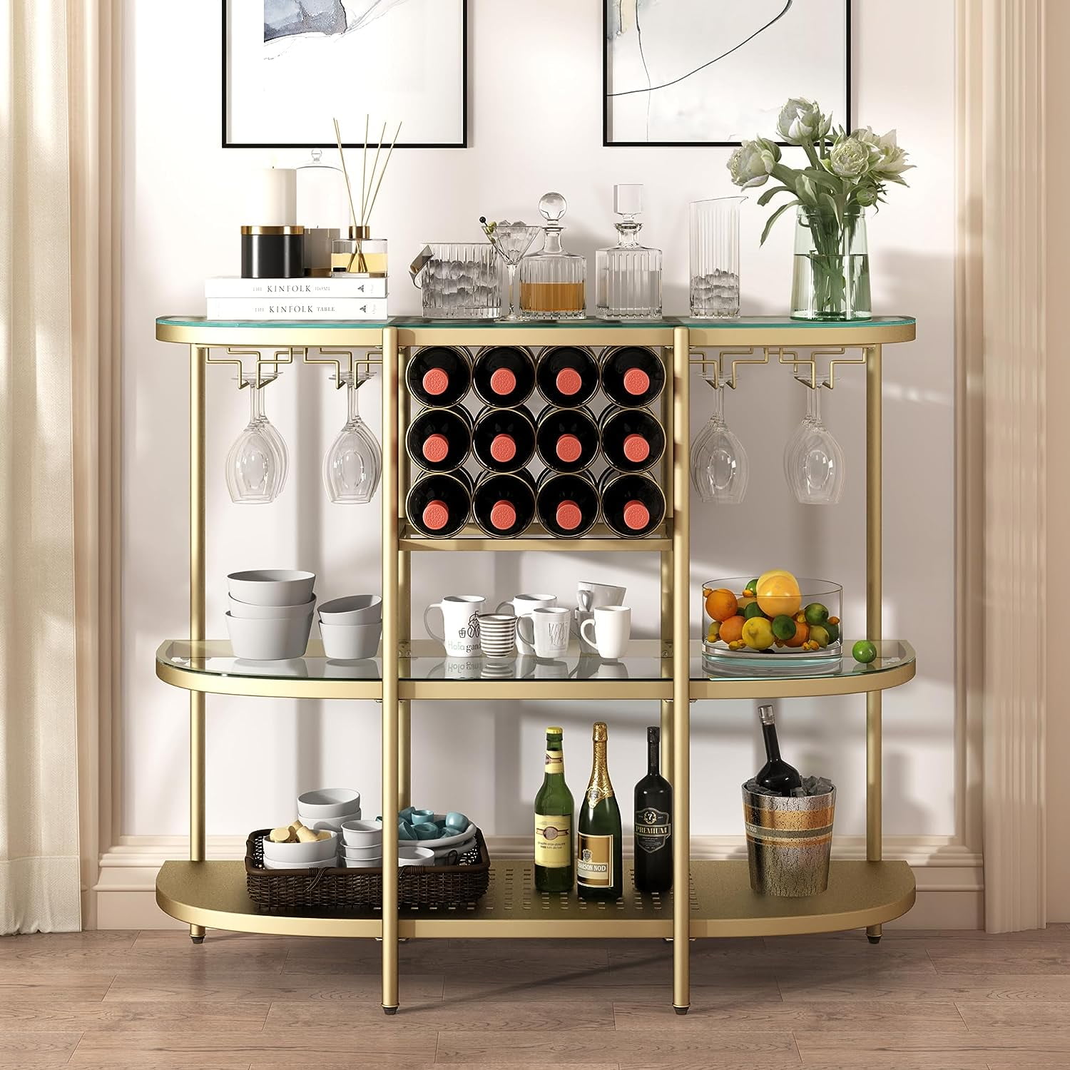 FURNITURE Home Bar Table with Wine Racks, 3 Tier Wine Bar Table with ...