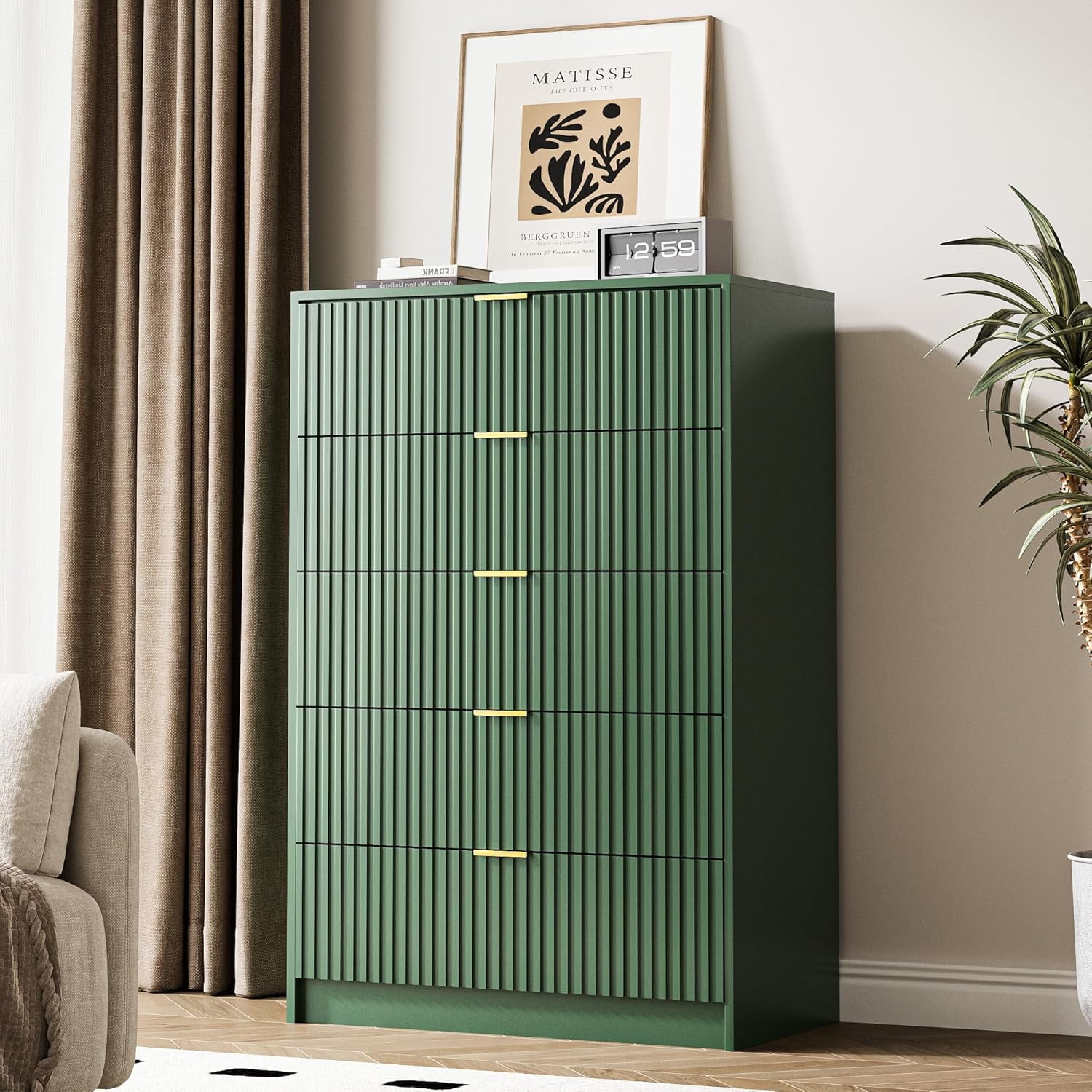 FURNIWAY 5 Drawer Dresser for Bedroom, Tall Dresser Chest of Drawers ...