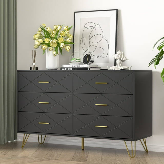FURNIWAY Black Dresser for Bedroom, Modern Bedroom Dresser with 6 Deep ...