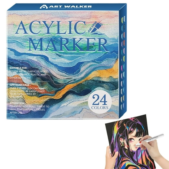 FURNIX 24Color Acrylic Paint Markers,Washable Acrylic Marker Set Soft ...