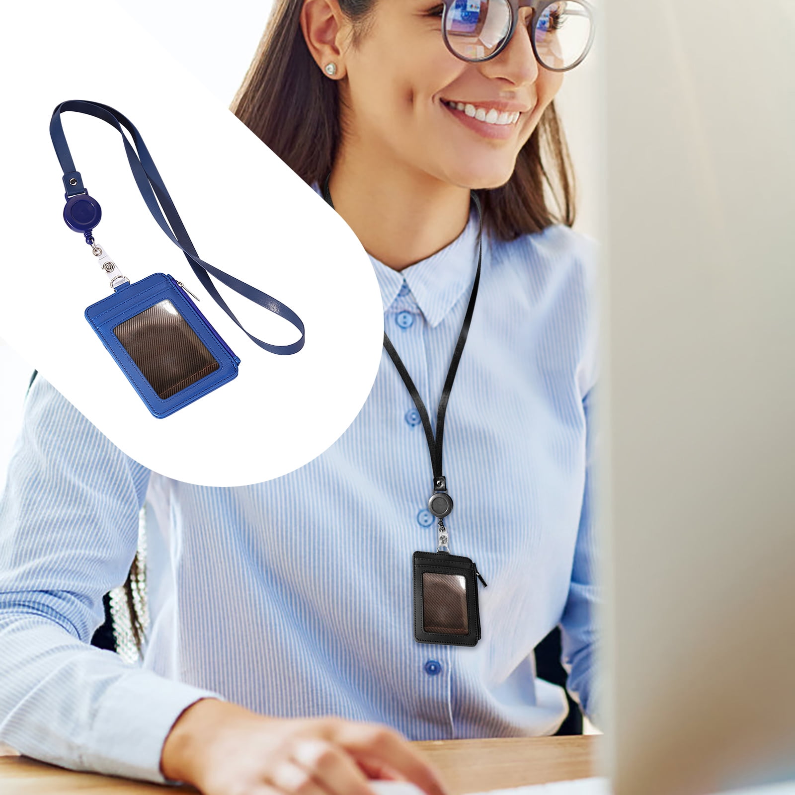 FURNIX ID Badge Holder with Portable Wallet Lanyard Multi Cards Slots for Office, Work, School ...