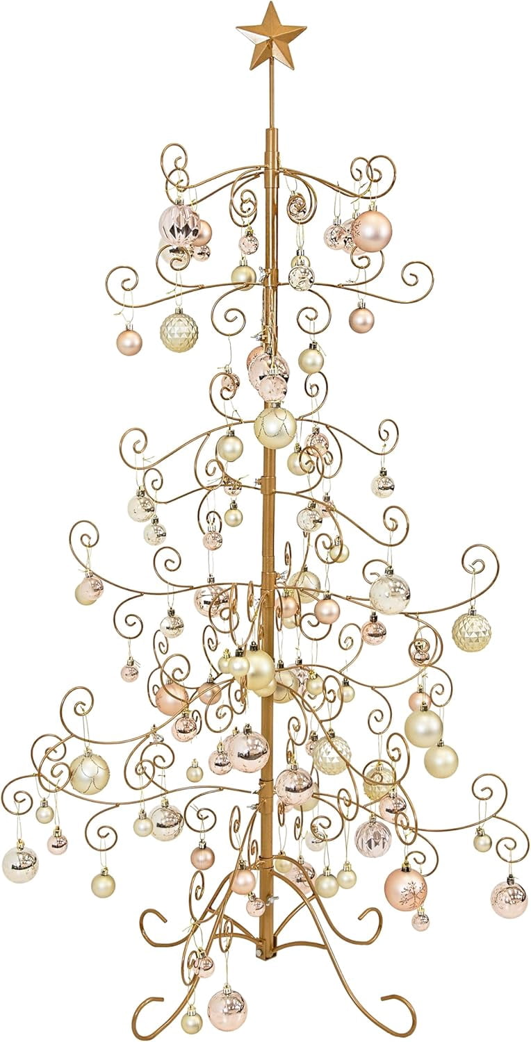 FURNO 5ft Metal Christmas Tree with Hanging Hooks - Compact Ornament ...