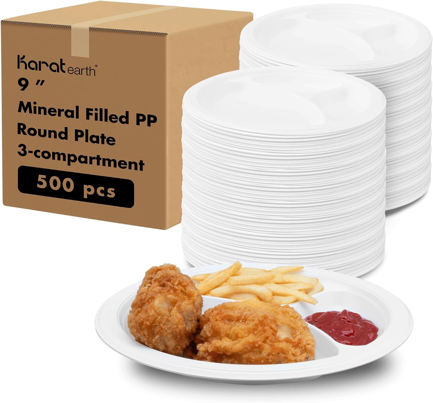 FURNO [9" - 500 pcs - 3 Compartments White Round Heavy Duty Disposable ...