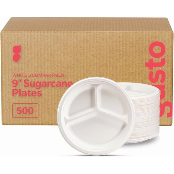 FURNO [Case of 500 100% Compostable 3 Compartment - 9 Inch Paper White ...