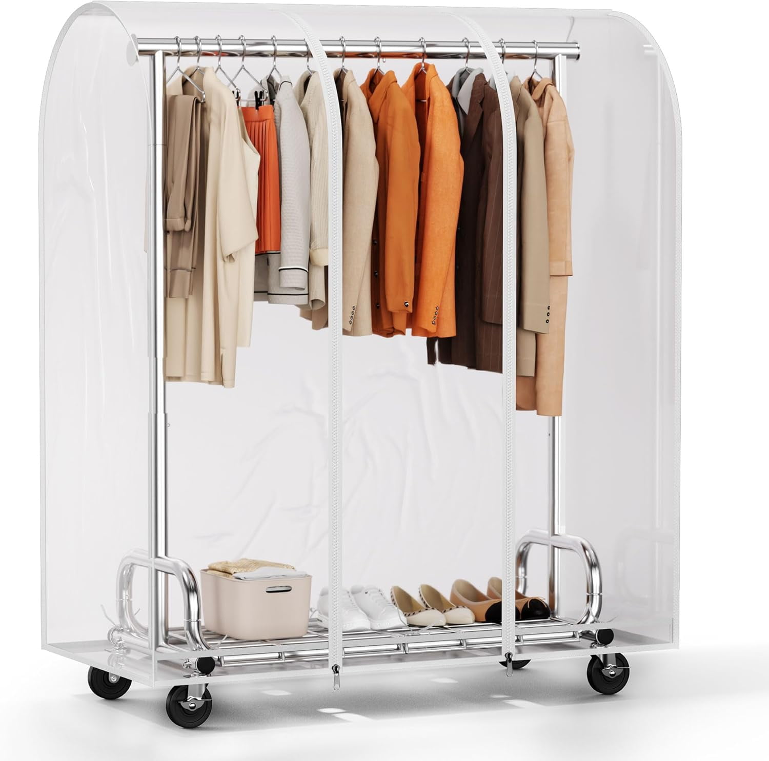 FURNO Clothes Rack with Cover Clothing Racks for Hanging Clothes Heavy ...