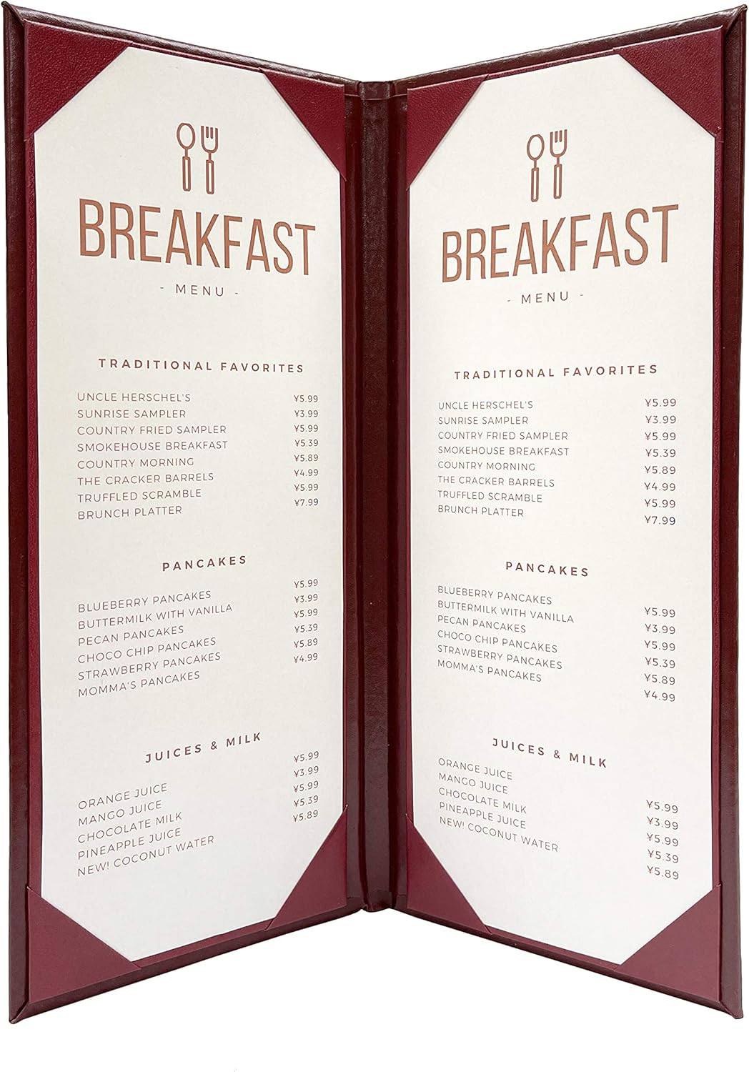 FURNO Columbia Casebound Menu Covers – 5-Pack, Burgundy Premium Faux ...
