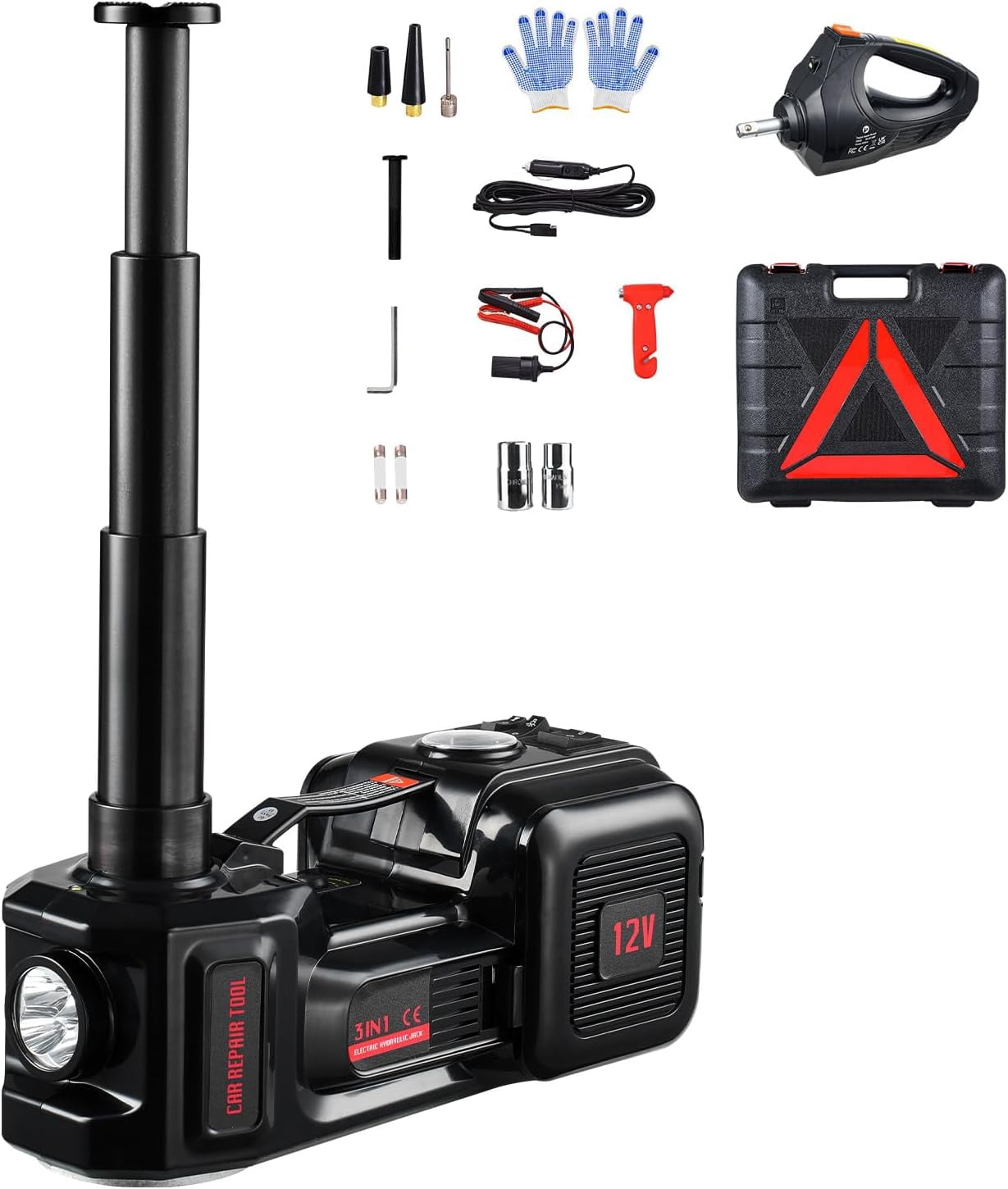 FURNO Electric Car Jack, 5 Tons /11000 lbs, Scissor Jack with Built-in ...