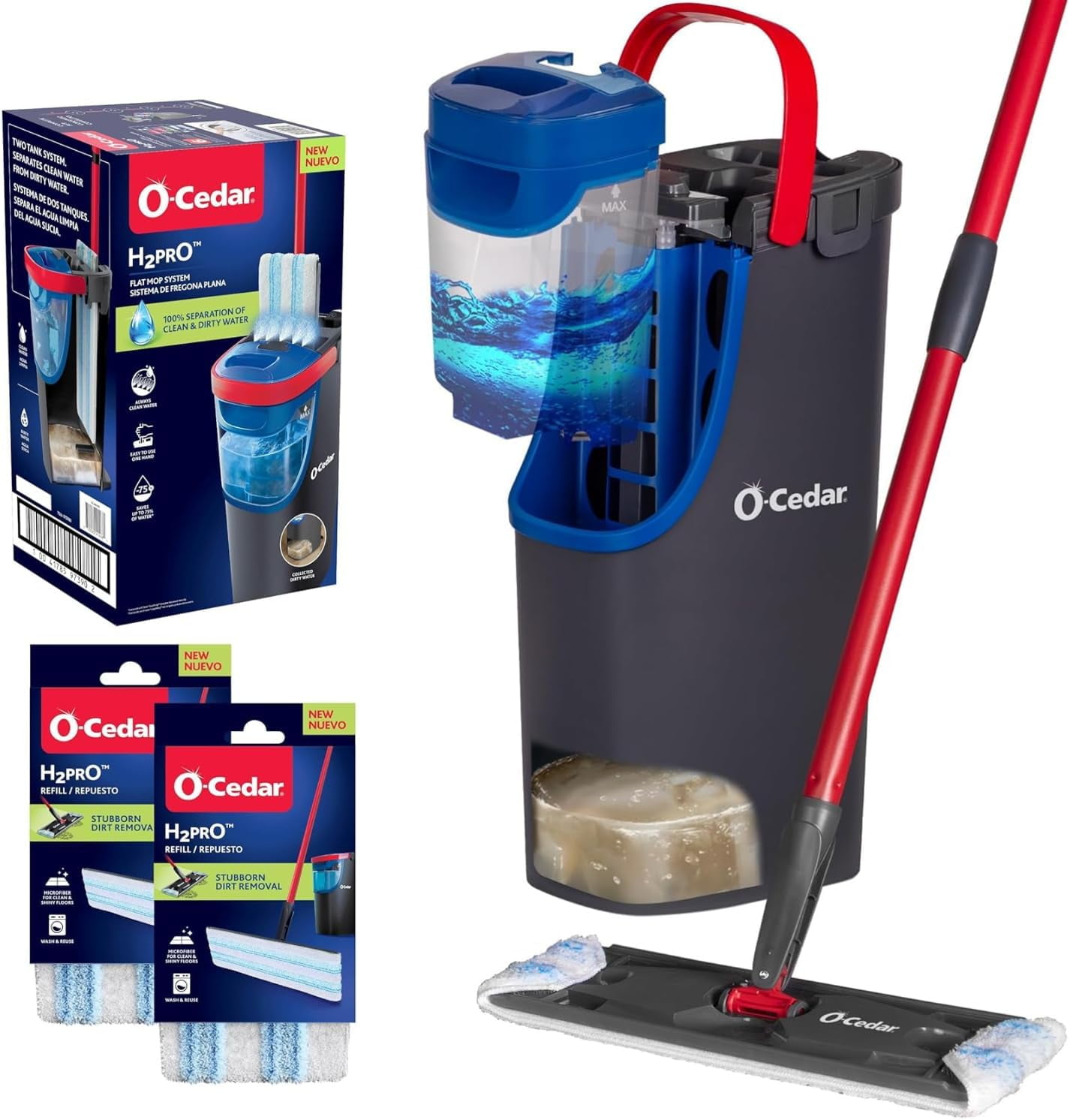 FURNO H2prO Flat Mop System with 2 Mop Head Refills | Quick Cleaning ...