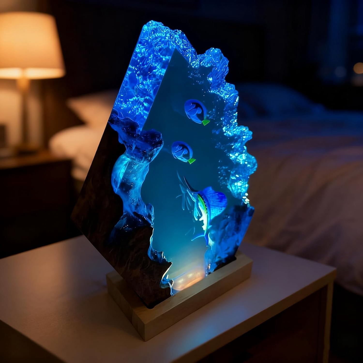 FURNO Ocean Resin Lamp, Handmade Underwater Night Light Fish Coral Reef ...