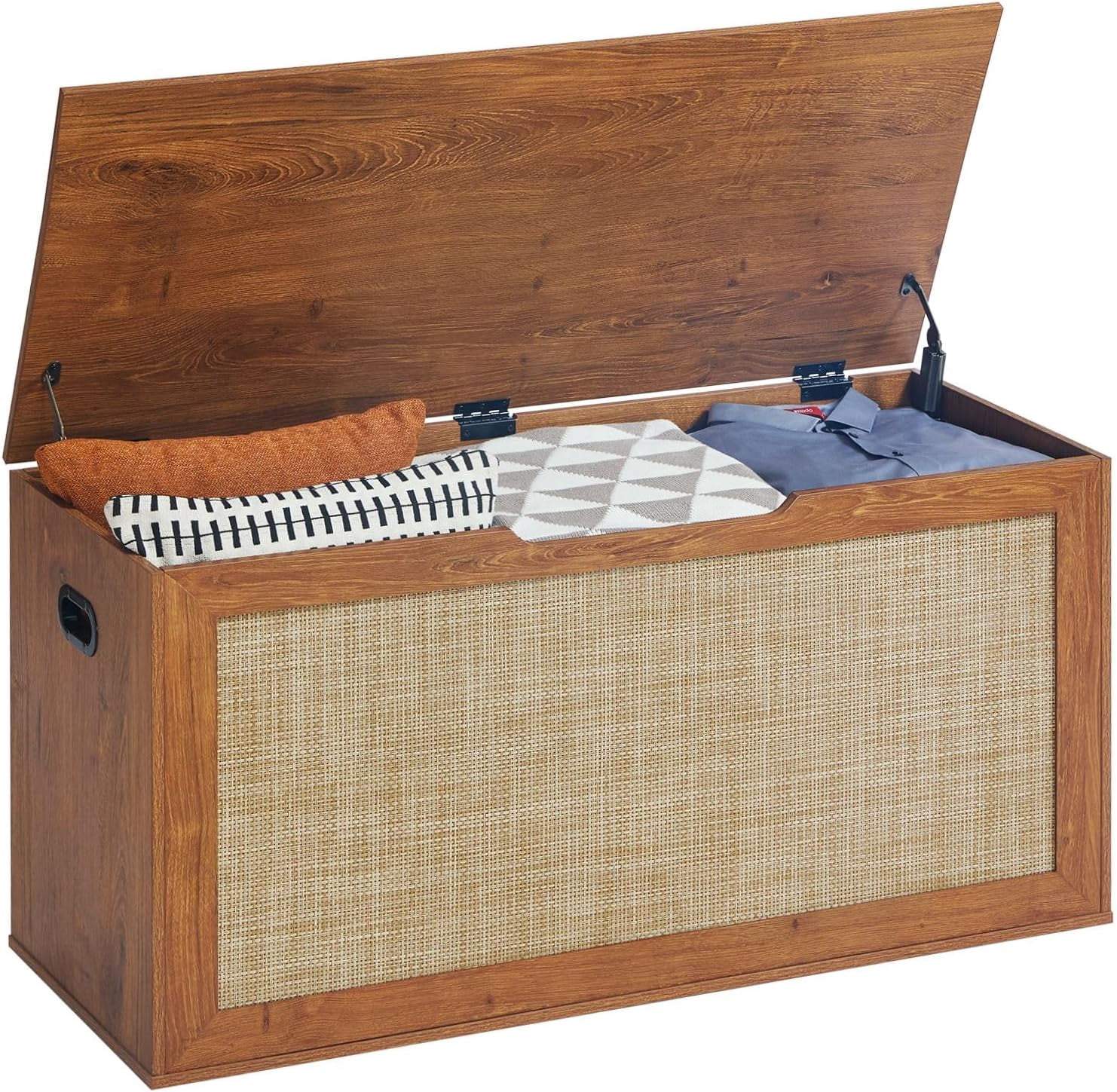 FURNO Storage Chest, 40" Rattan Toy Box, Wood Storage Bench with 2 ...