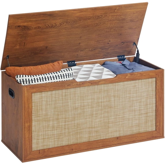 FURNO Storage Chest, 40" Rattan Toy Box, Wood Storage Bench with 2 ...
