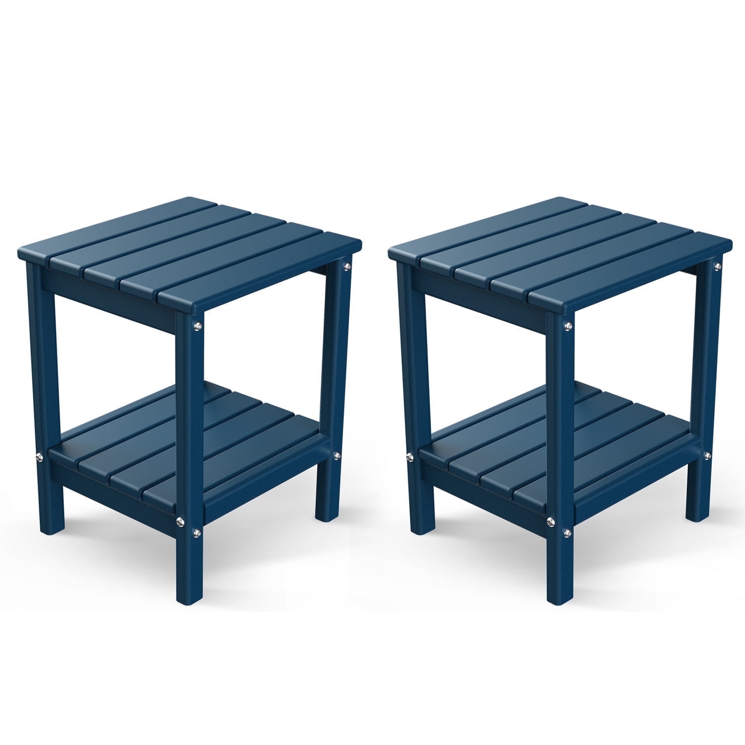 FURRYFECTION Blue Patio Side Table set of 2,2-Shelf HDPE Weather ...