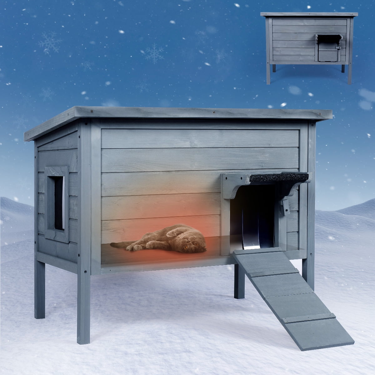 FURRYFECTION Outdoor-Cat-House-Insulated, Large Wooden Pet House for ...