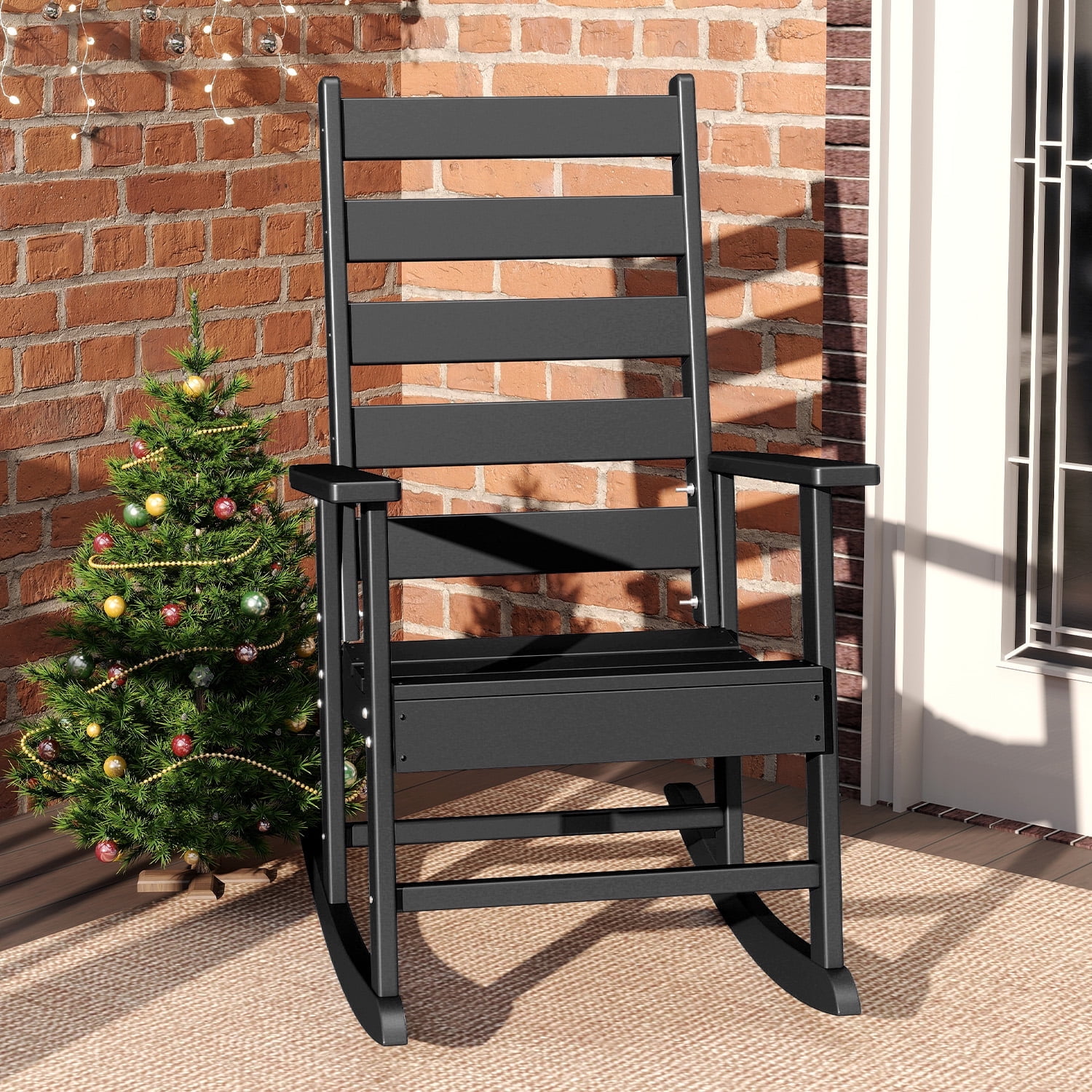 FURRYFECTION Outdoor Rocking Chair with High Ladder Back,HDPE Plastic ...