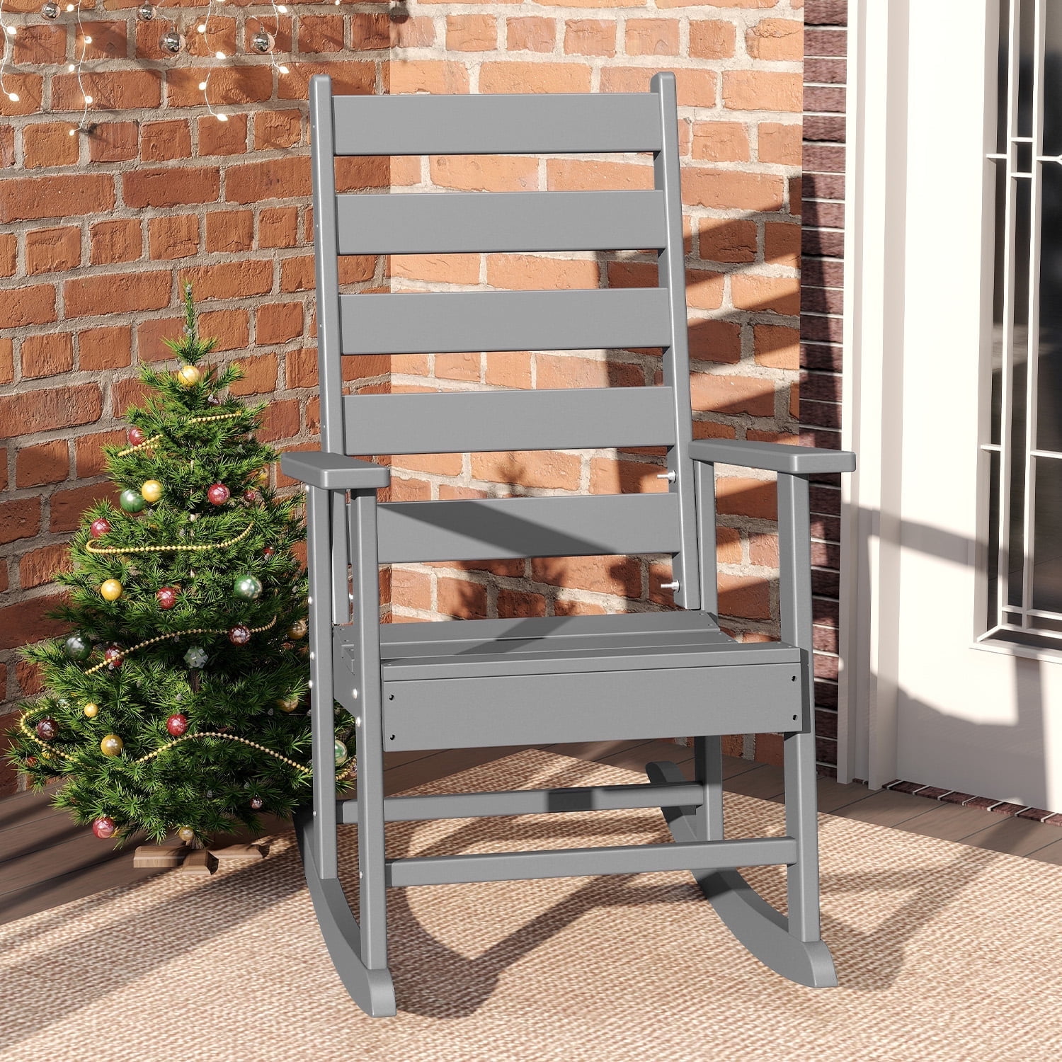 FURRYFECTION Outdoor Rocking Chair with High Ladder Back,HDPE Plastic ...