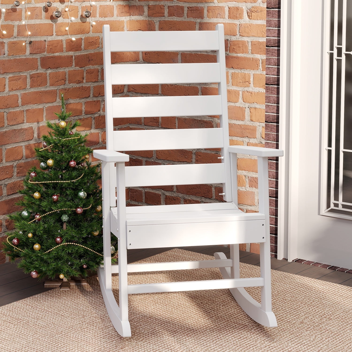 FURRYFECTION Outdoor Rocking Chair with High Ladder Back,HDPE Plastic ...
