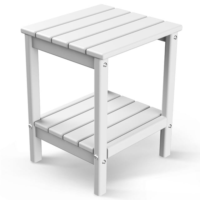 FURRYFECTION Outdoor White Side Table, 2-Shelf Plastic End Table for ...