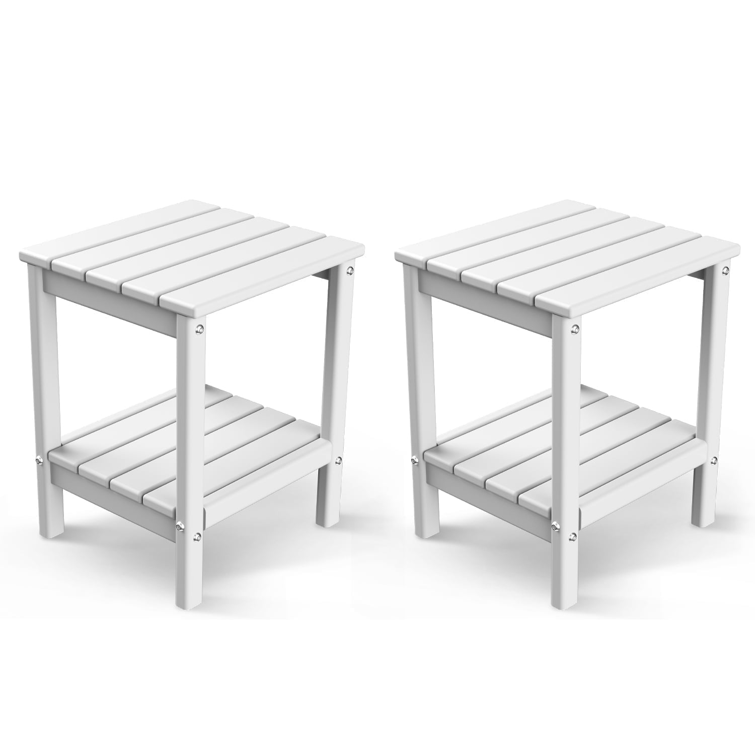 FURRYFECTION Outdoor White Side Table set of 2, 2-Shelf Plastic End ...