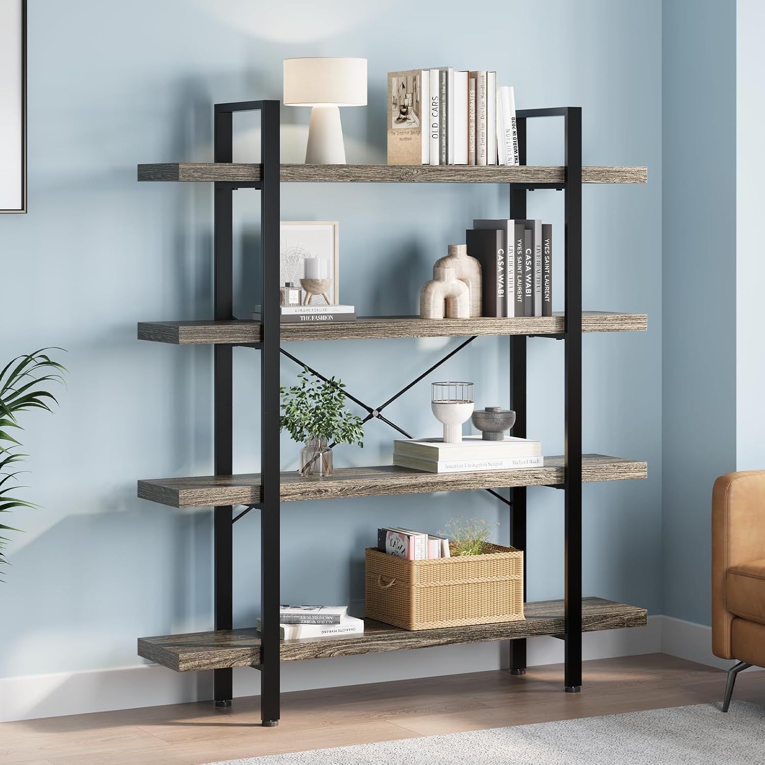 FURSUN Heavy Duty 4 Tier Bookcase, 55-in Tall Industrial Modern Large ...