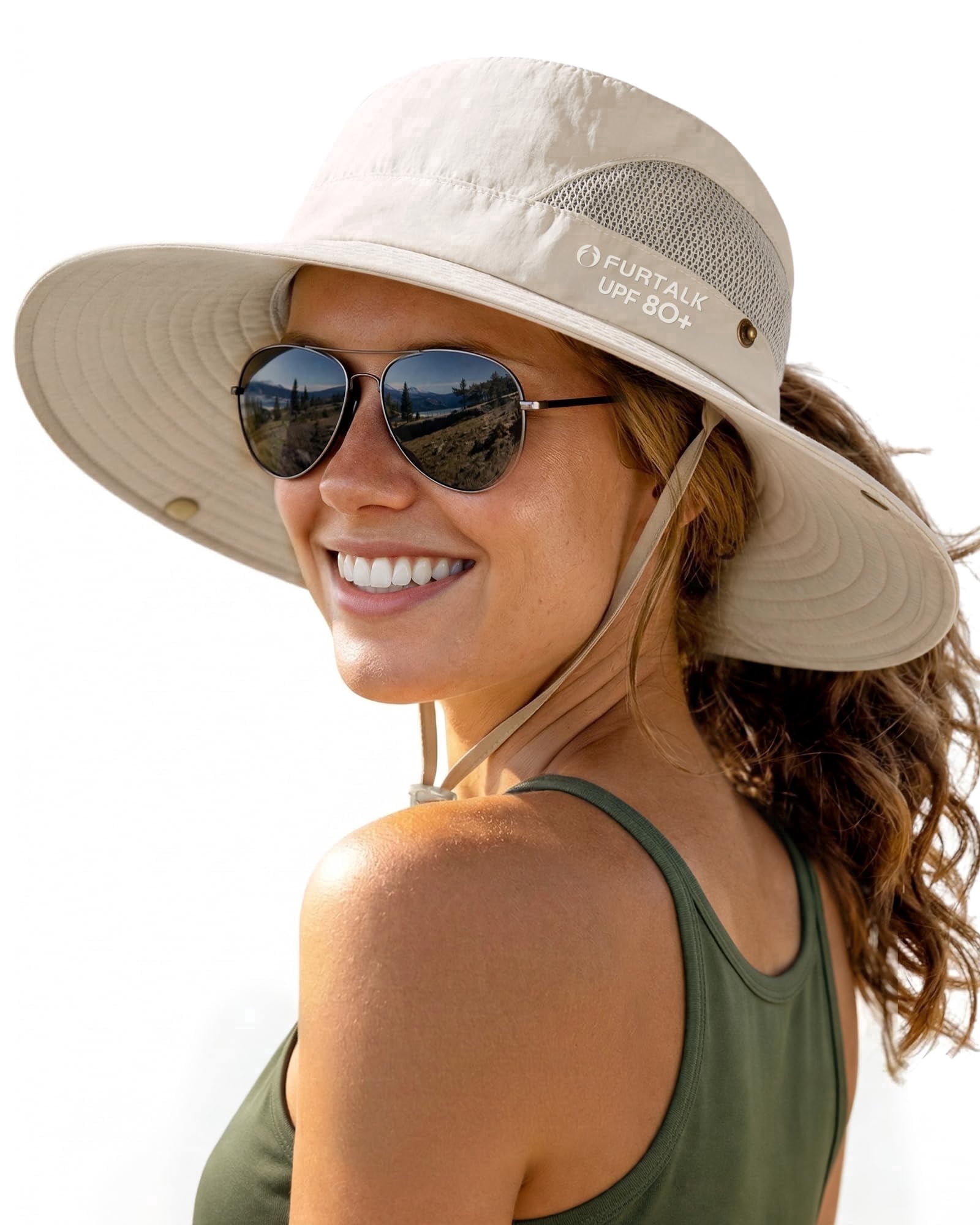 FURTALK Summer Womens Sun Hat with Ponytail Hole Beach Hiking Wide Brim ...