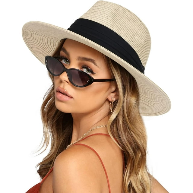FURTALK Womens Mens Wide Brim Straw Panama Hat Fedora Summer Beach Sun ... FURTALK Womens Mens Wide Brim Straw Panama Hat Fedora Summer Beach Sun ...