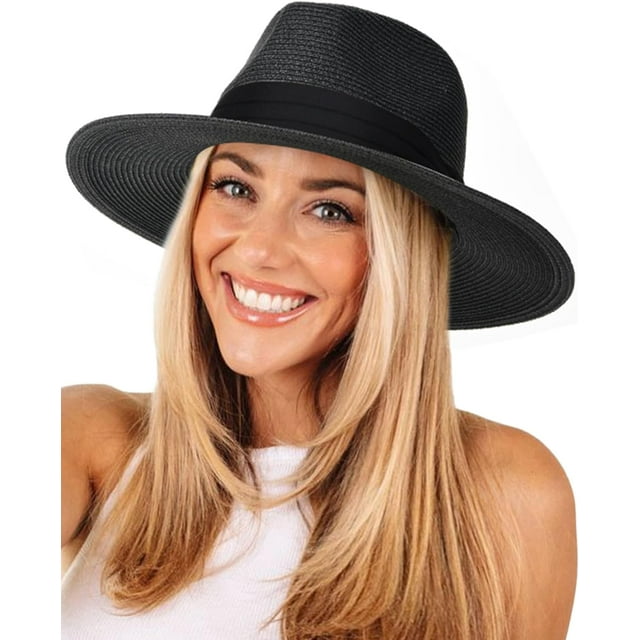 Furtalk Womens Mens Wide Brim Straw Panama Hat Fedora Summer Beach Sun