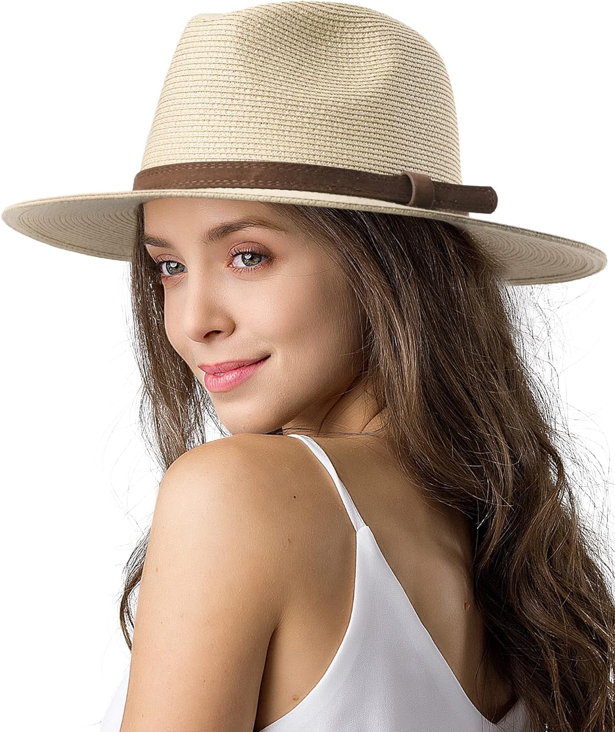 Furtalk Womens Mens Wide Brim Straw Panama Hat Fedora Summer Beach Sun