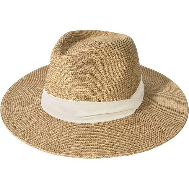 Furtalk Womens Mens Wide Brim Straw Panama Hat Fedora Summer Beach Sun