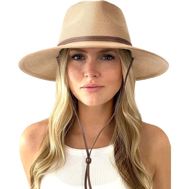 FURTALK Womens Summer Straw Sun Hats Wide Brim Panama Fedora Beach Hat ...