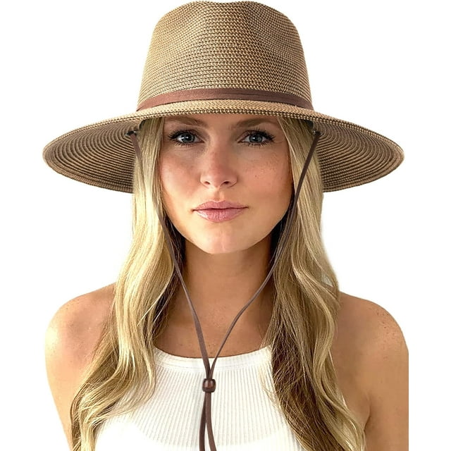 FURTALK Womens Summer Straw Sun Hats Wide Brim Panama Fedora Beach Hat ...