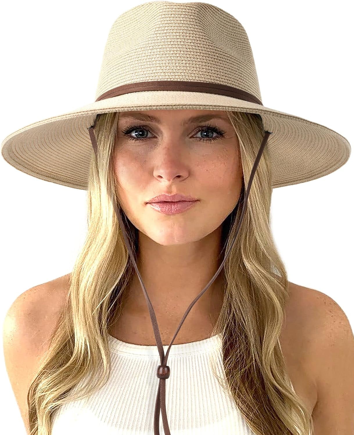 Furtalk Womens Summer Straw Sun Hats Wide Brim Panama Fedora Beach Hat