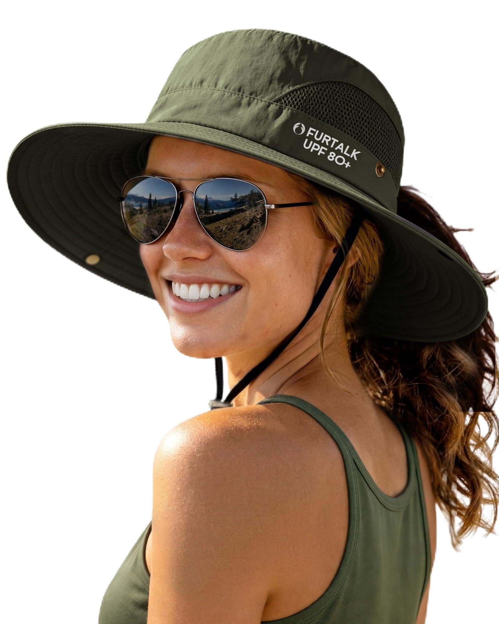 FURTALK Womens Sun Hat with Ponytail Hole Beach Hiking Summer Wide Brim ...